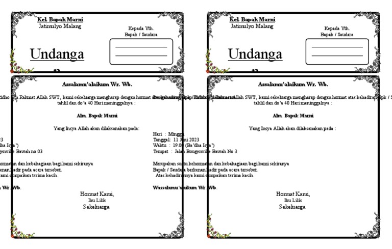 Undangan Tahlil Isi 2 | PDF