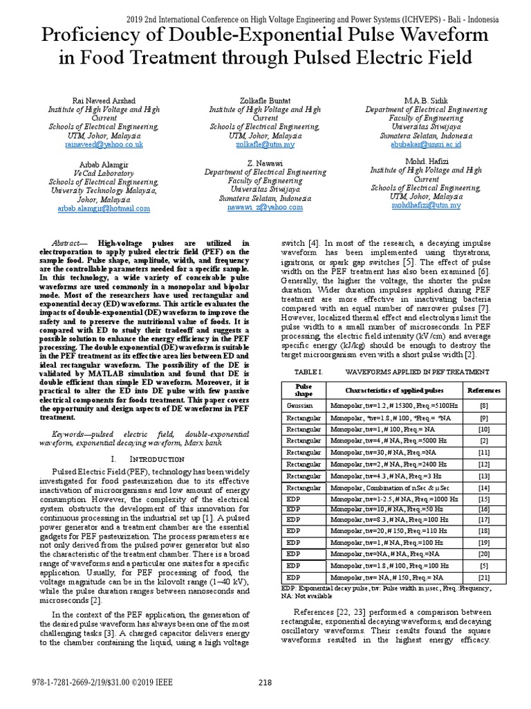 Proficiency of Double-Exponential Pulse Waveform in Food Treatment ...