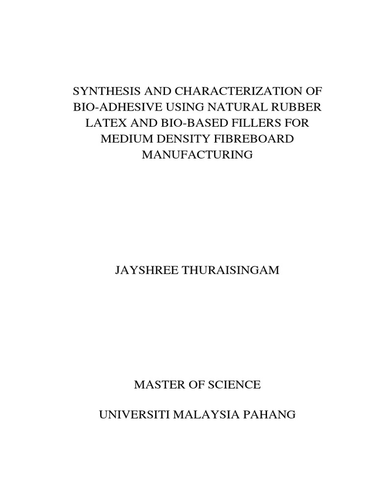 Synthesis and Characterization of Bio-Adhesive Using Natural Rubber ...