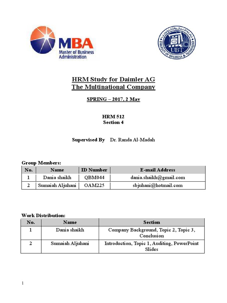 HRM Study For Daimler AG - HRM Final Project | PDF | Human Resource ...