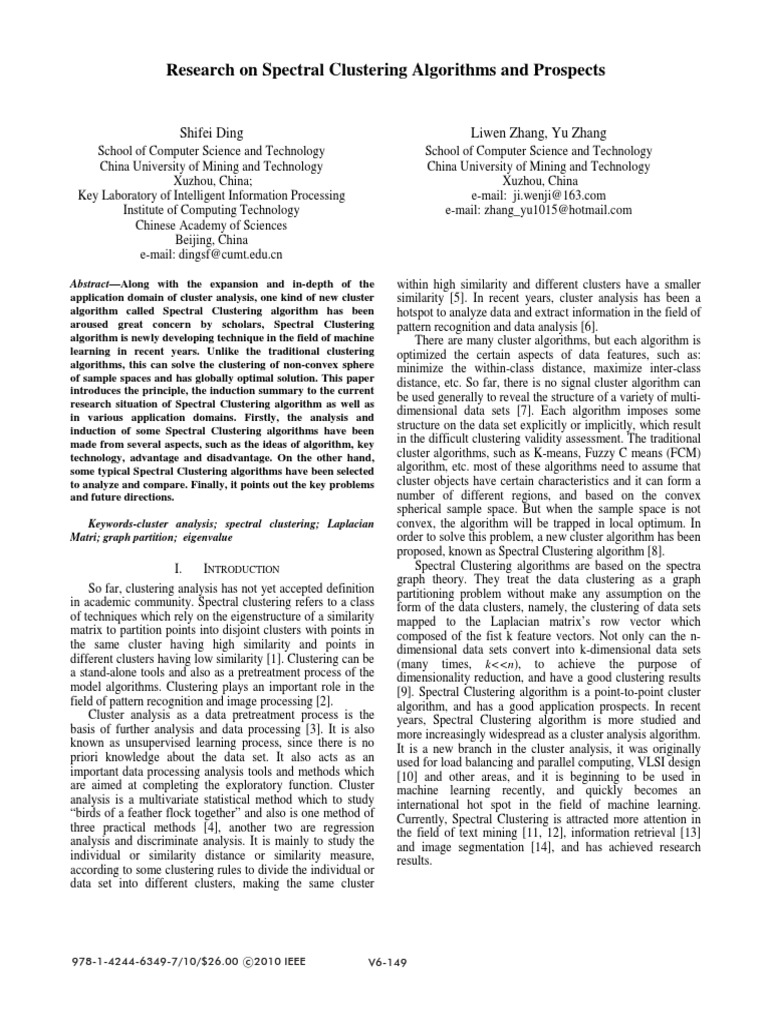 Research On Spectral Clustering Algorithms And Prospects Pdf