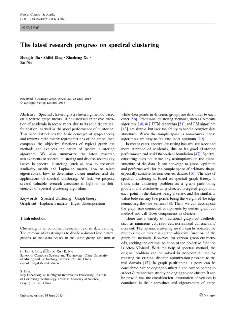 The Latest Research Progress On Spectral Clustering Pdf Eigenvalues And Eigenvectors