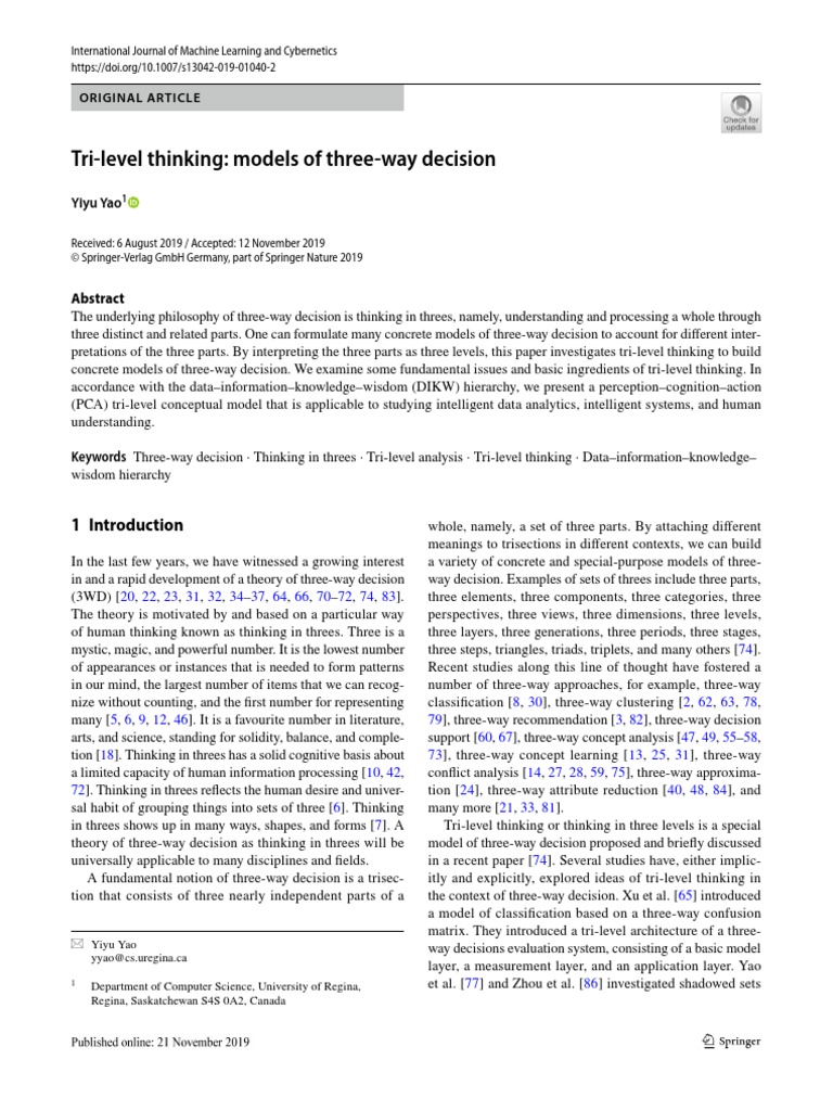 1 Tri Level Thinking Models of Three Way Decision | PDF | Thought ...