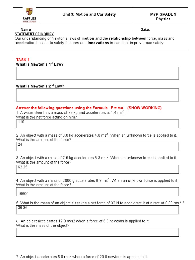 L10 - Newton S 2nd Law Questions | PDF