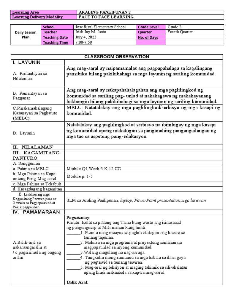 Cot-Araling Panlipunan | PDF