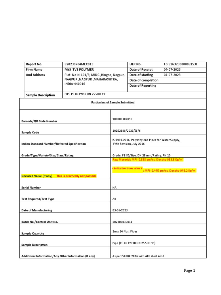 IS 4984:2016 Compliance for DN 25 Pipe | PDF
