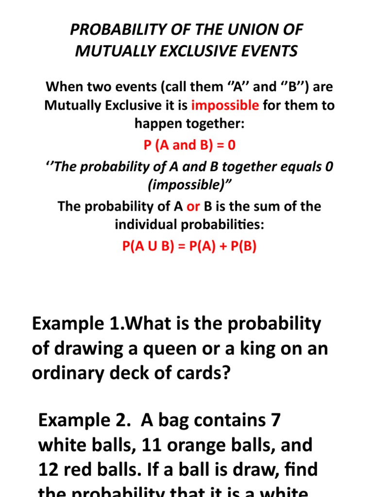 Probability of The Union of Mutually Exclusive Events | PDF