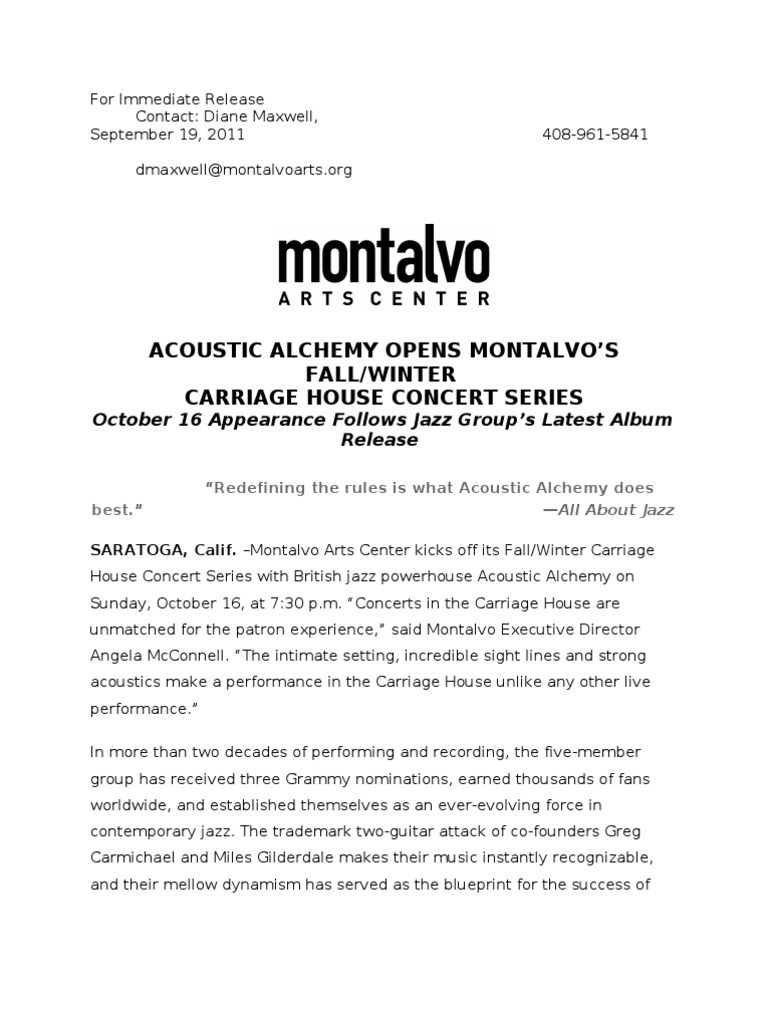 Acoustic Alchemy Concert at Montalvo | PDF | Performing Arts | Leisure