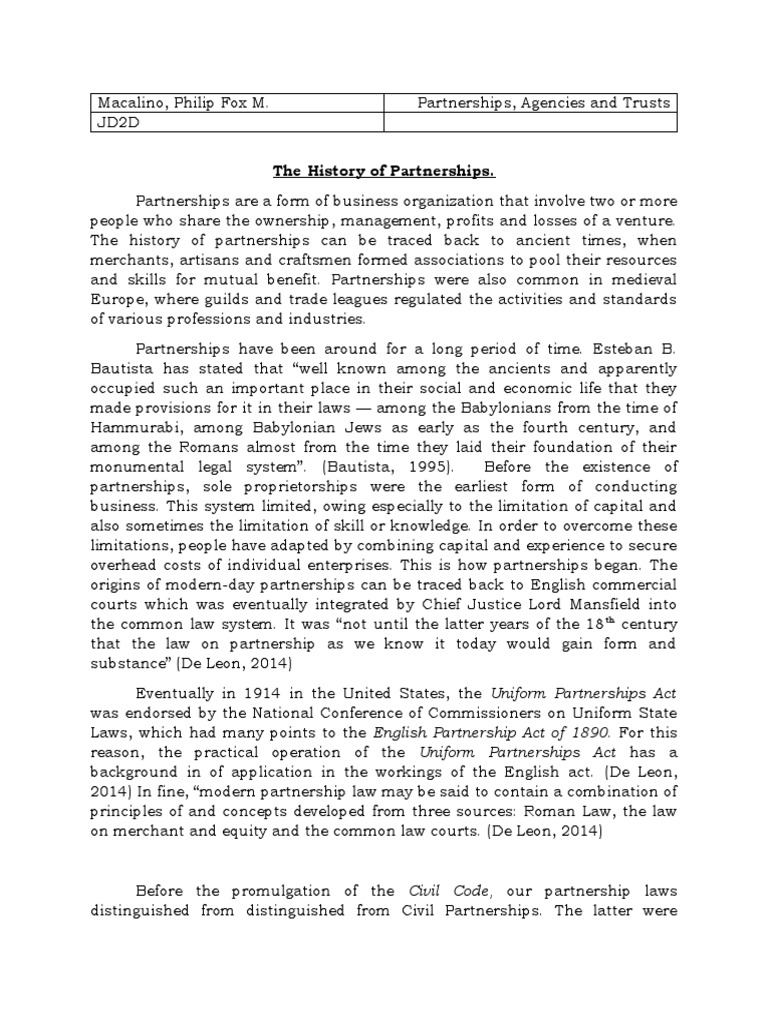 History of Partnerships Overview | PDF | Partnership | Common Law