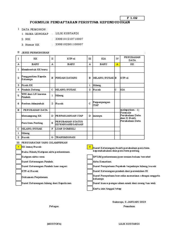 F 1 02 Pengajuan KK | PDF