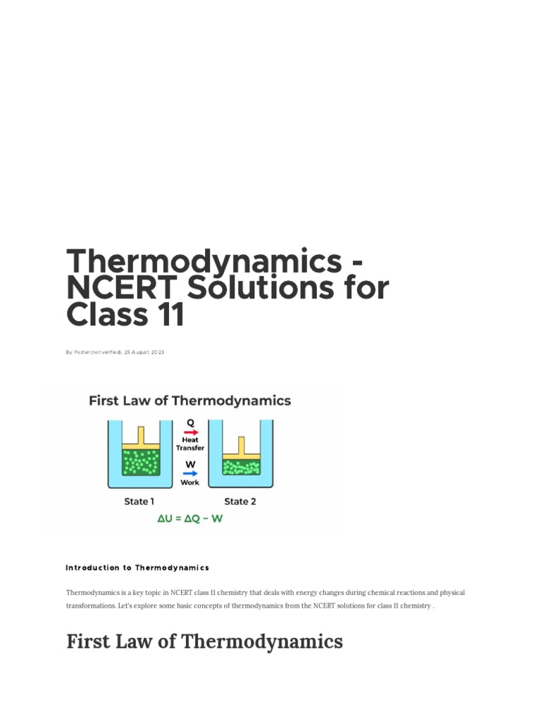 Thermodynamics Ncert Solutions For Class 11 | PDF
