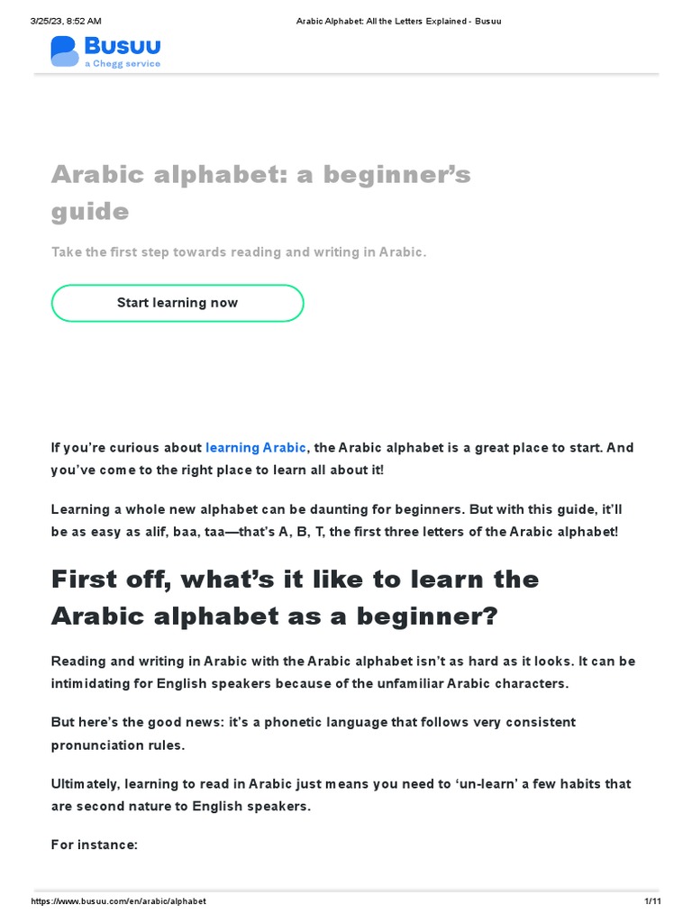 Arabic Alphabet - All The Letters Explained - Busuu | PDF