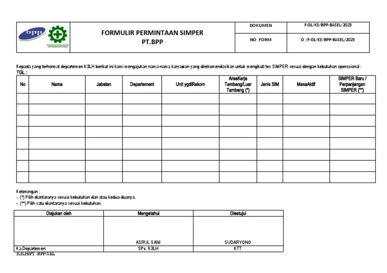 Form Permintaan Simper | PDF