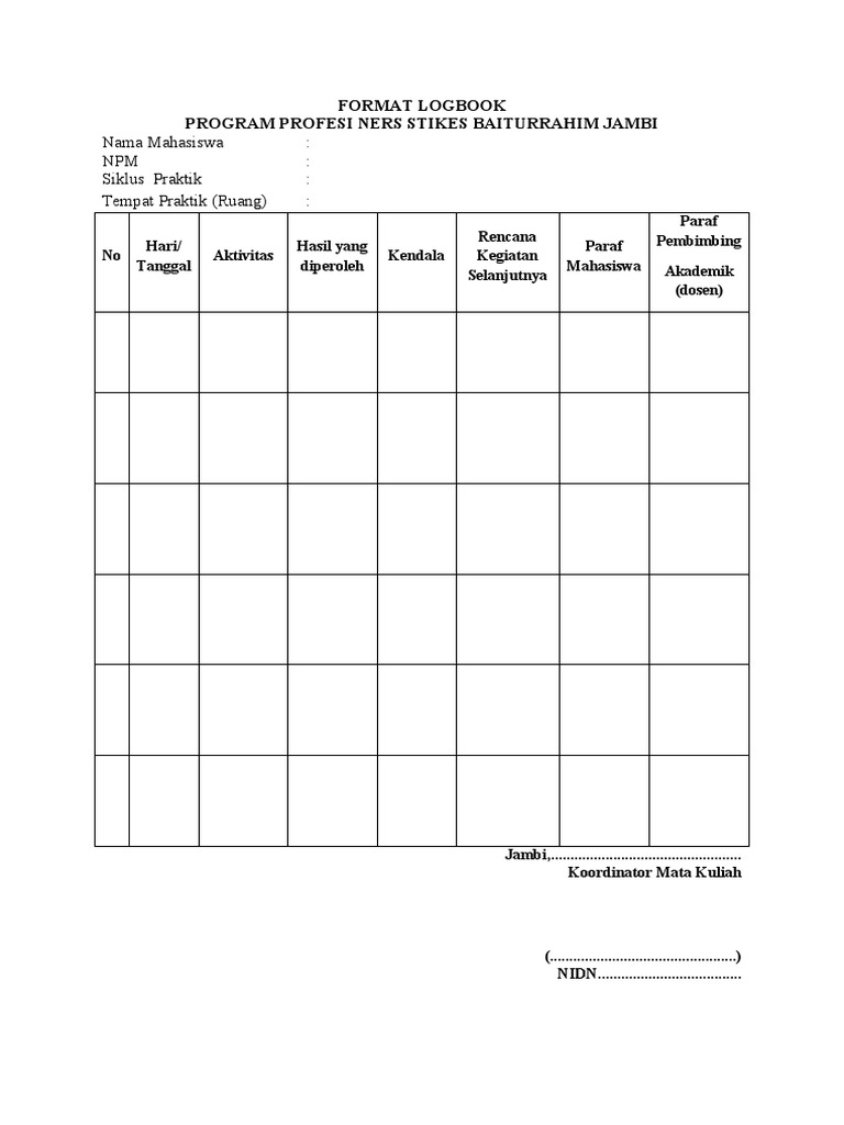 Format Logbook | PDF