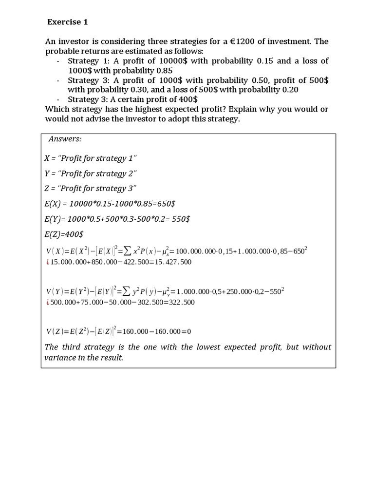 Exercises 18 Apr - With Solutions | PDF | Probability Distribution | Expected Value