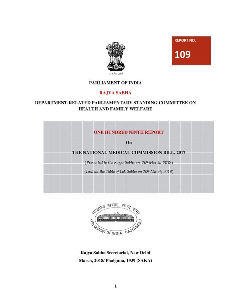 109th Report in NMC Bill 2017 (20th Mar 2018) - 1 | Download Free PDF ...