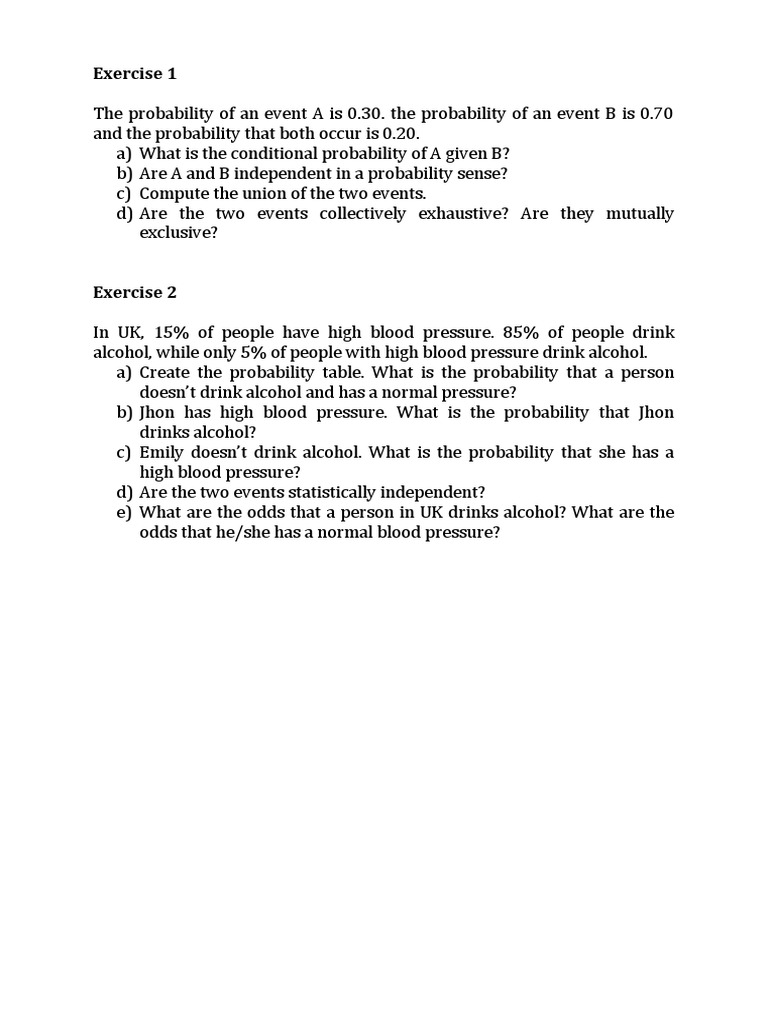 Probability Exercises on Events A and B | PDF