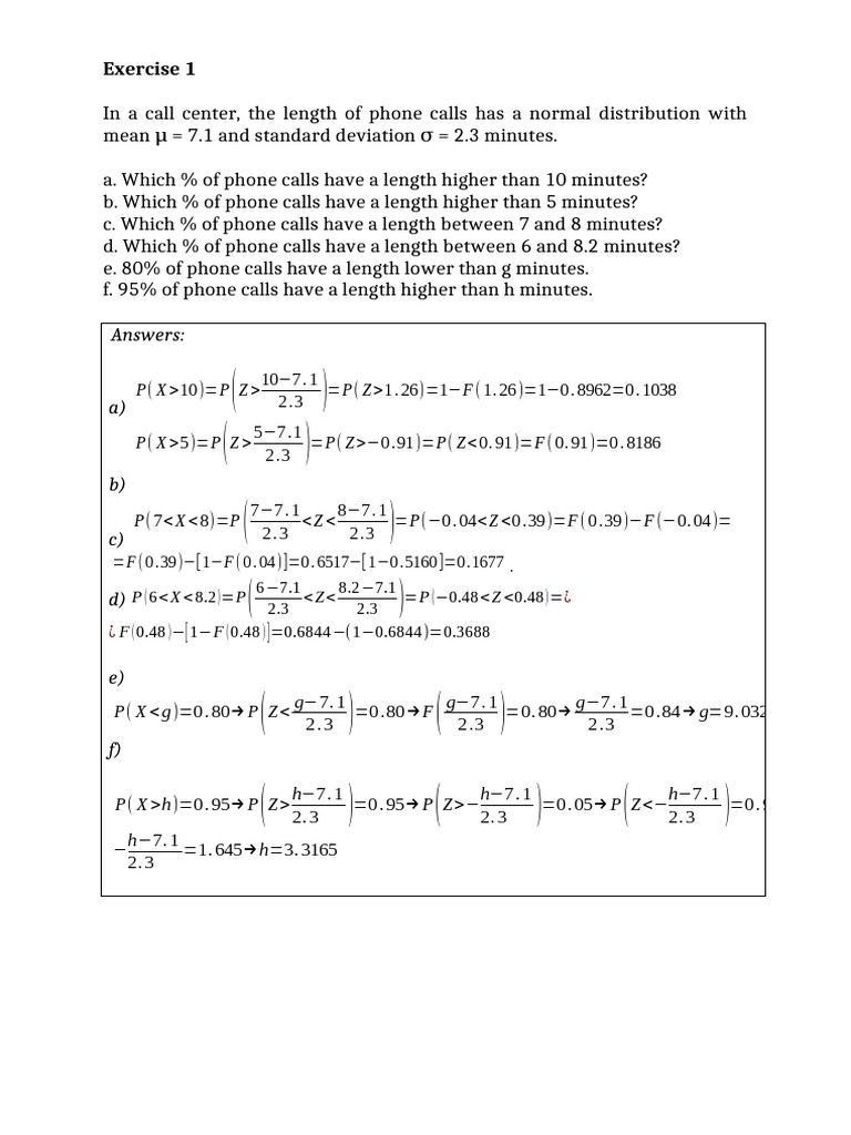 Normal Distribution Exercises and Solutions | PDF