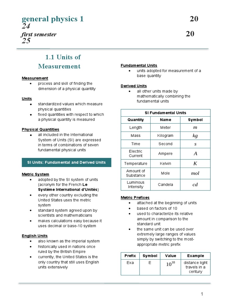 General Physics 1 Notes | PDF | International System Of Units | Measurement