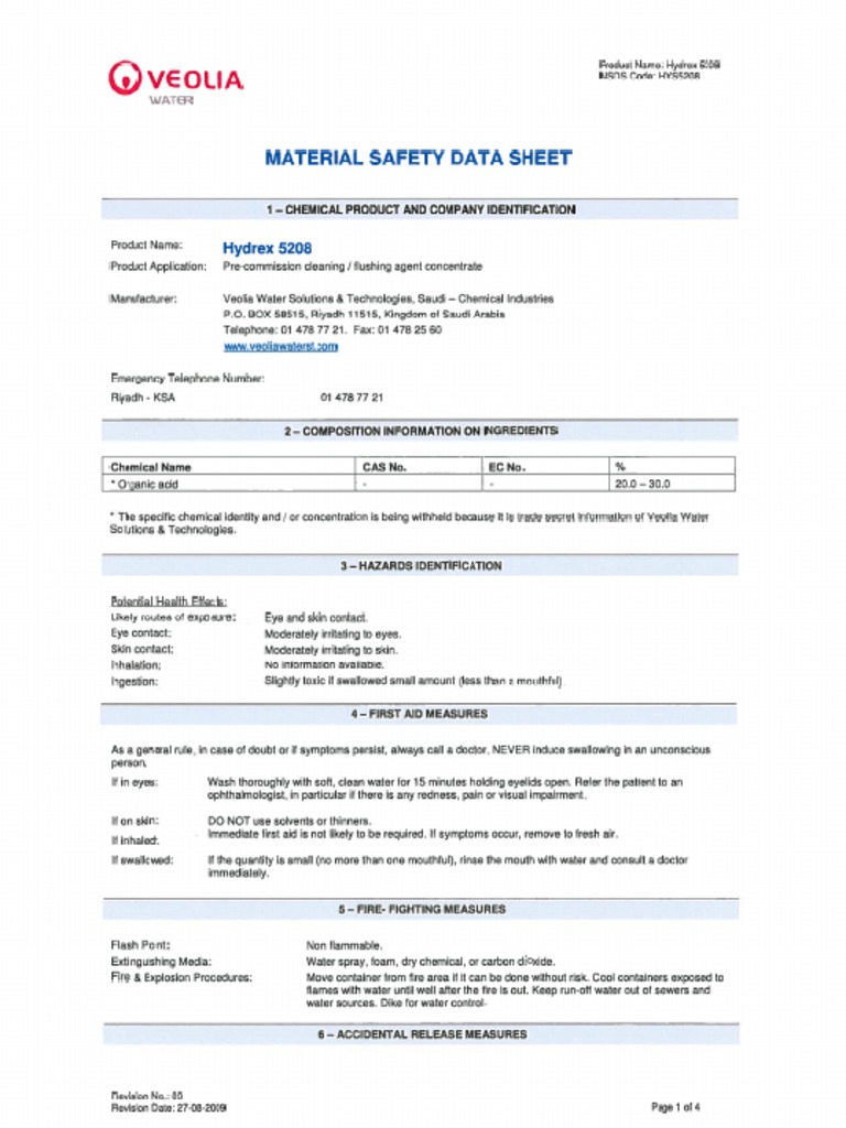 MSDS Hydrex - 5208 | PDF