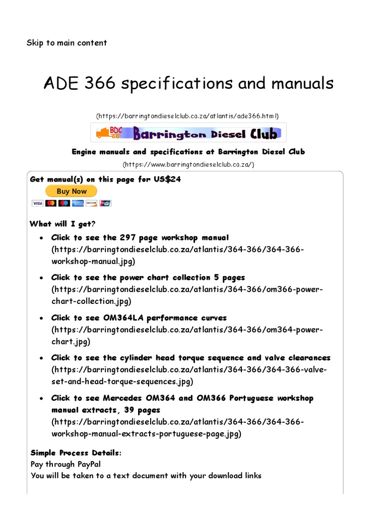 Mercedes ADE 366 Specs, Bolt Torques and Manuals | PDF | Rotating ...