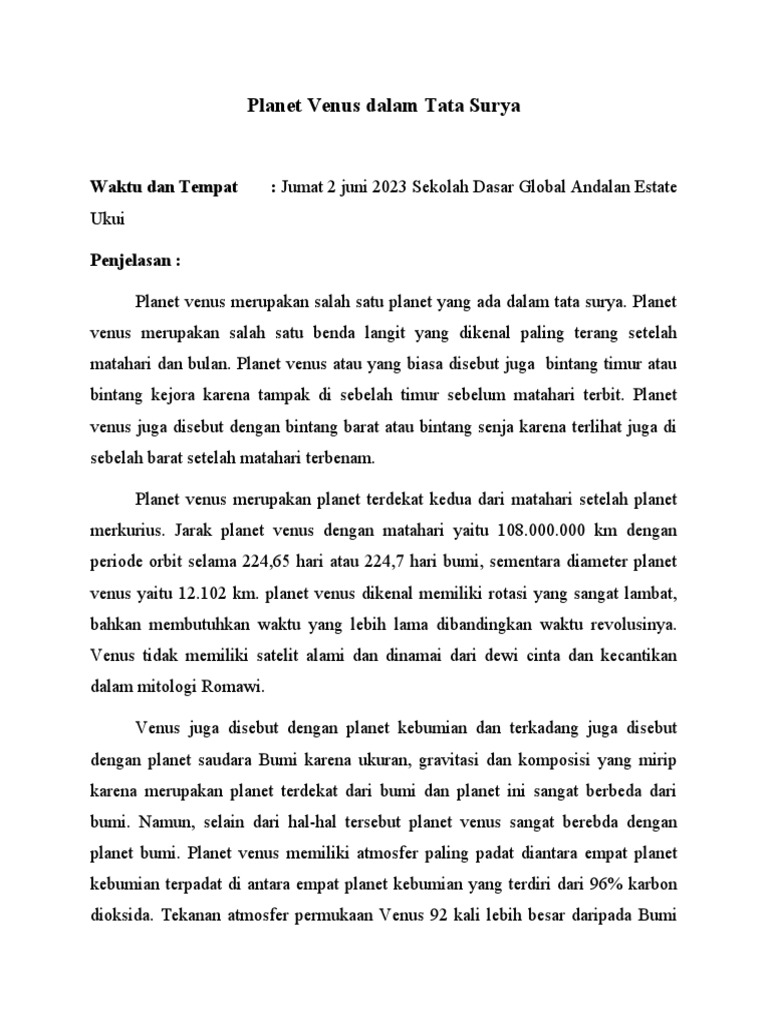 Planet Venus Dalam Tata Surya Naira | PDF