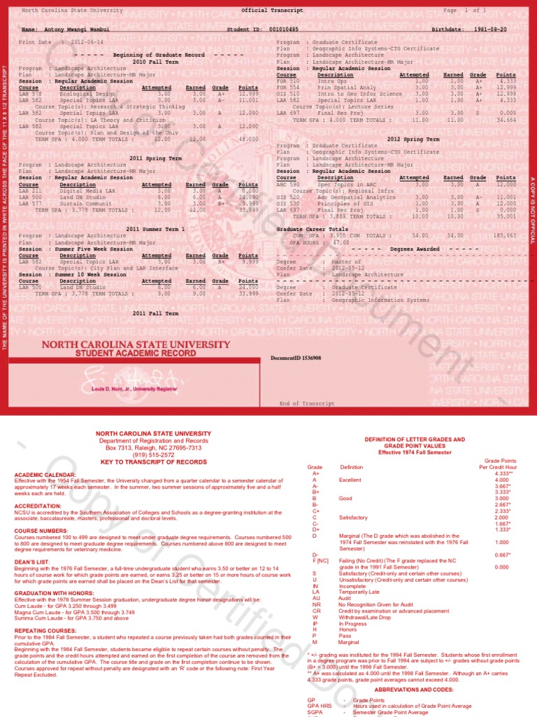 Graduate Transcript: Landscape Architecture | PDF | Teaching Methods ...