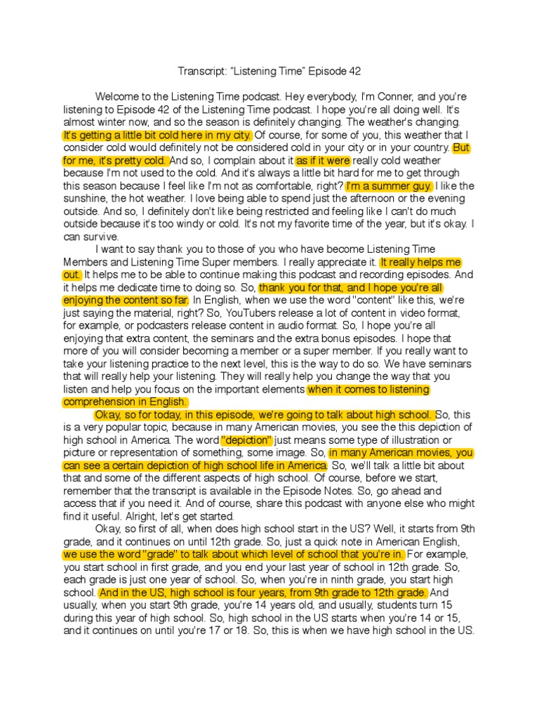 Episode 42 Transcript - Listening Time | PDF