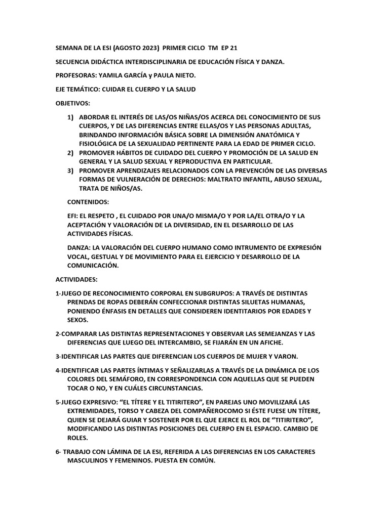 Semana de La Esi | PDF | Ciencias sociales | Relaciones personales, crianza y desarrollo personal