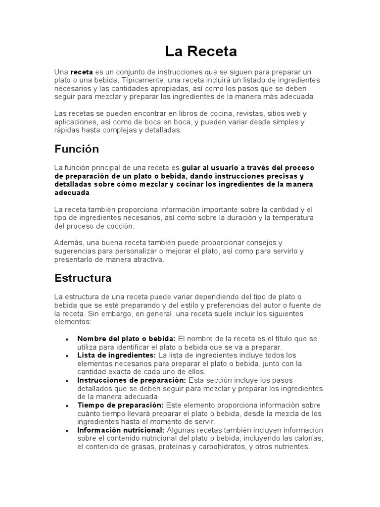 La Receta | PDF | Bebida | Receta