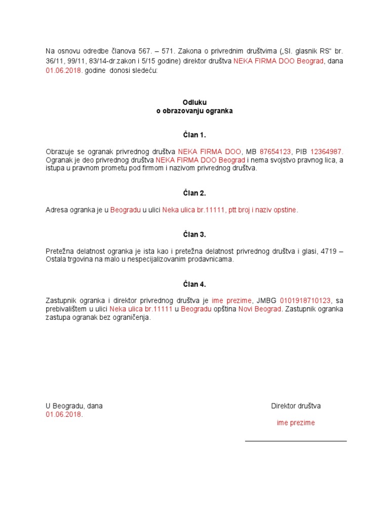 Odluka o Obrazovanju Ogranka | PDF