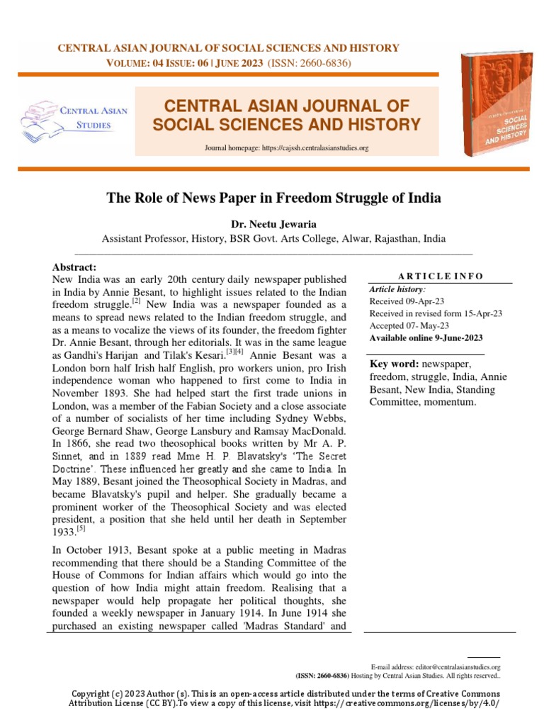 The Role of News Paper in Freedom Struggle of India | PDF