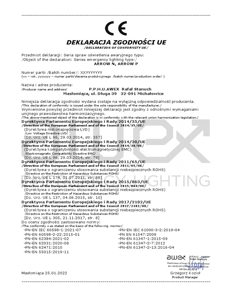 Declaration of Conformity ARROW SERIES | PDF