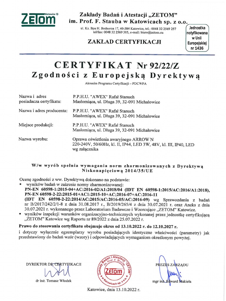 Certyfikat Arrow N | PDF