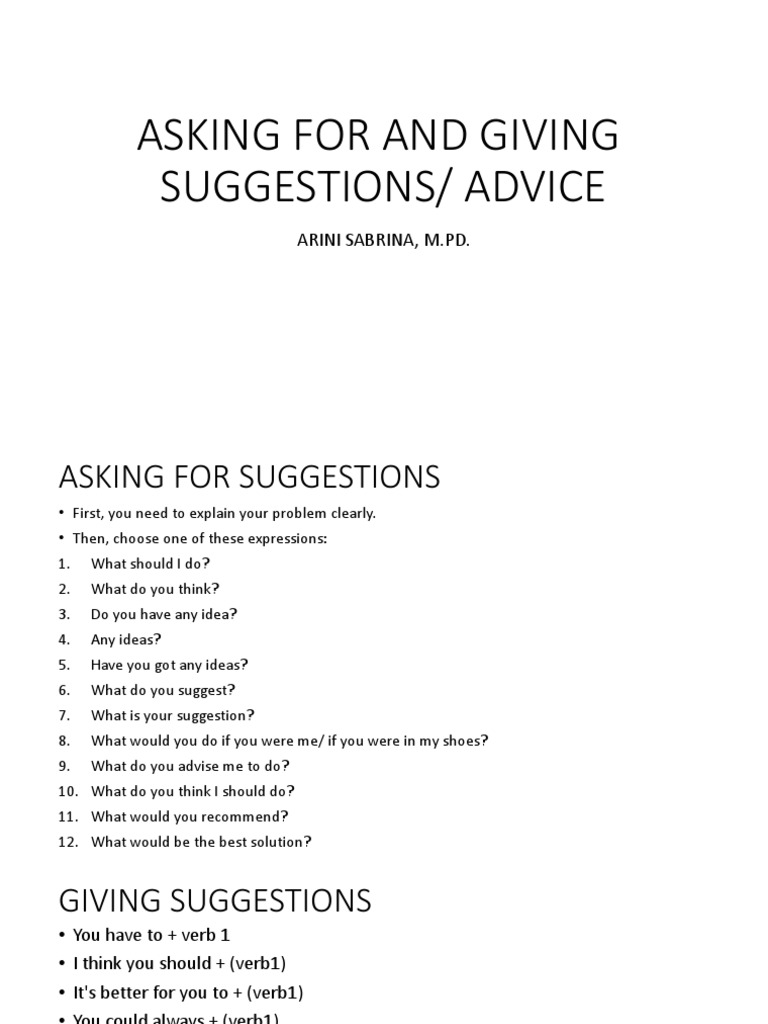 Asking For and Giving Suggestions | PDF