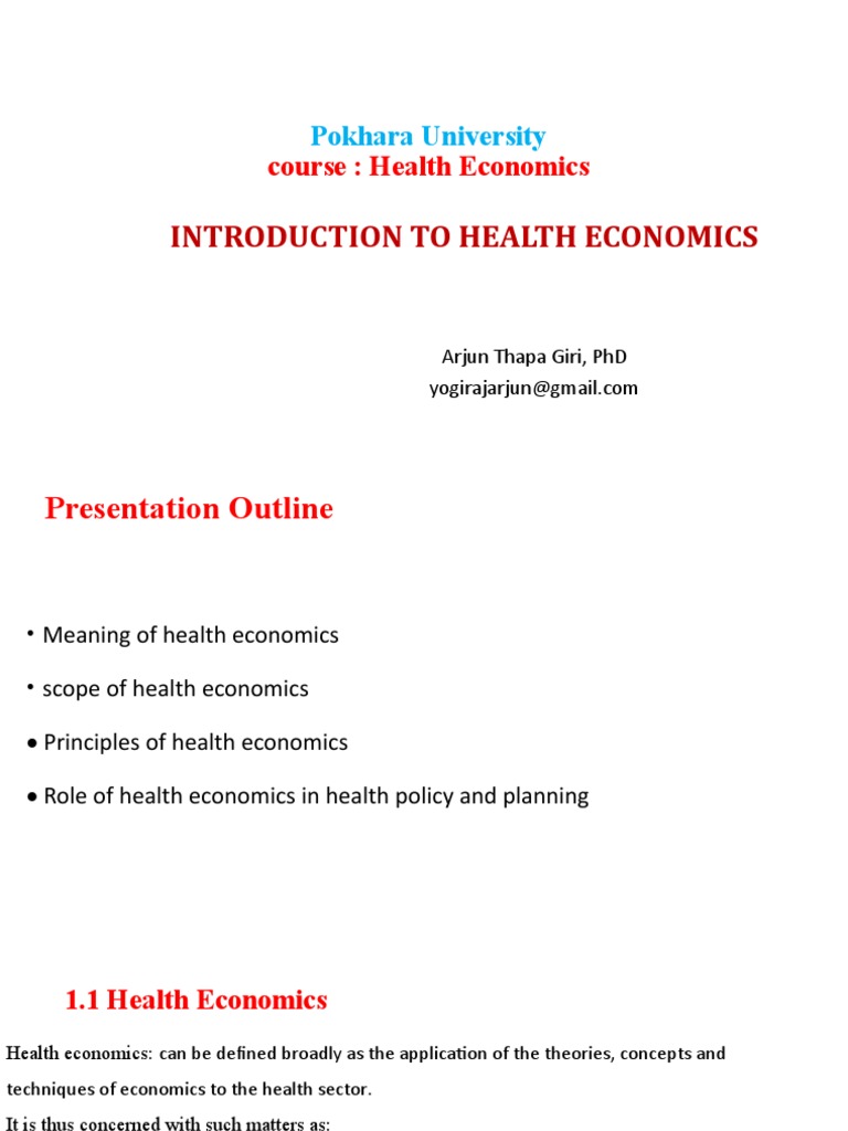 Health Economics Overview by Arjun Thapa | PDF