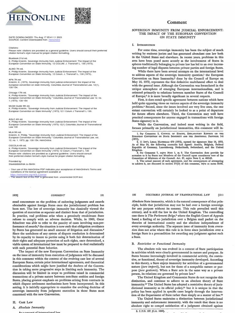 Sovereign Immunity From Judicial Enforcement - The Impact of The ...