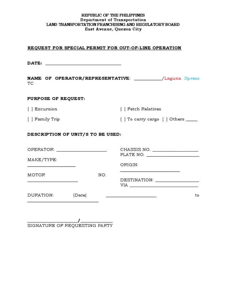 Special Permit Request for Out-of-Line Operation | PDF