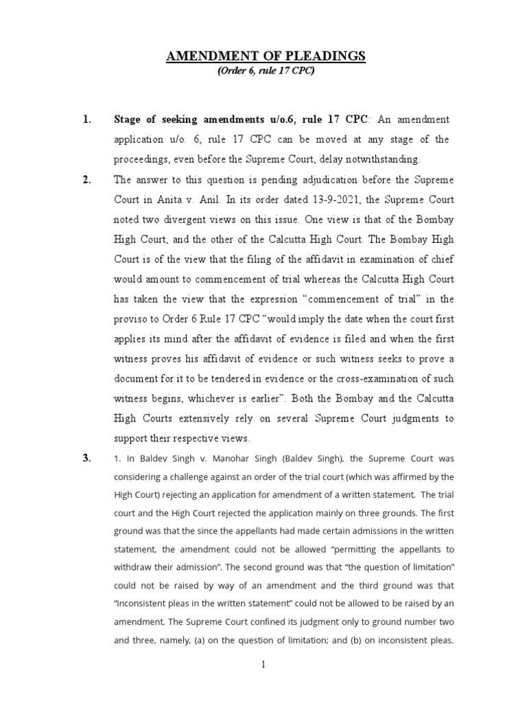 Amendment of Pleadings | PDF