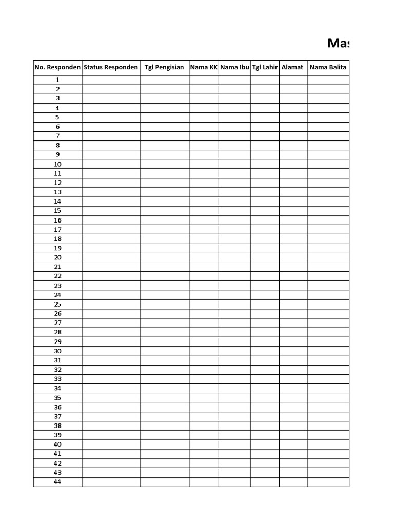 Master Table Kuesioner Stunting | PDF