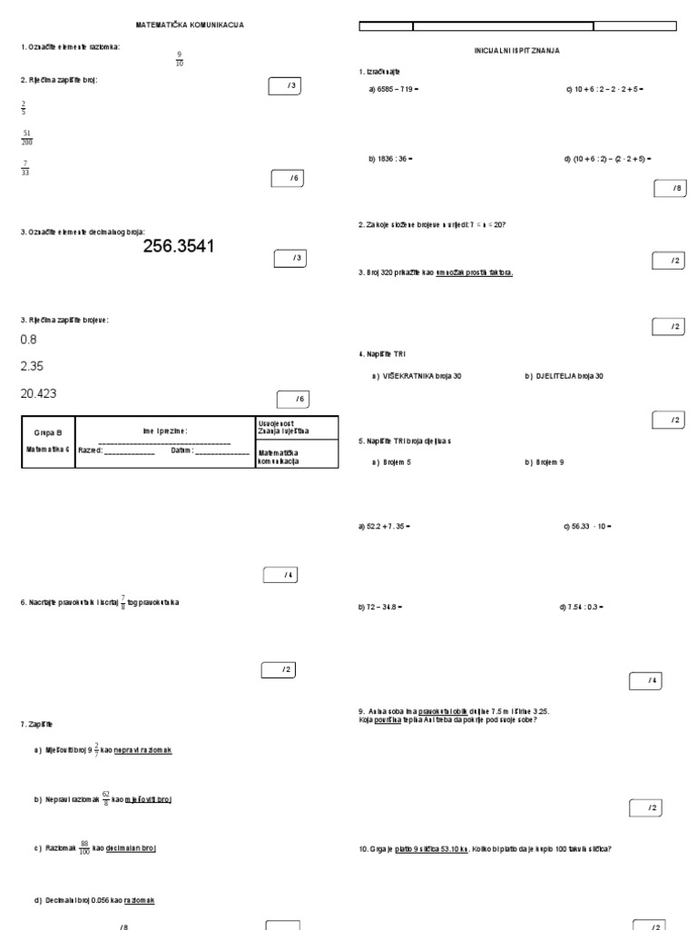 Razred: Inicijalni Ispit B | PDF