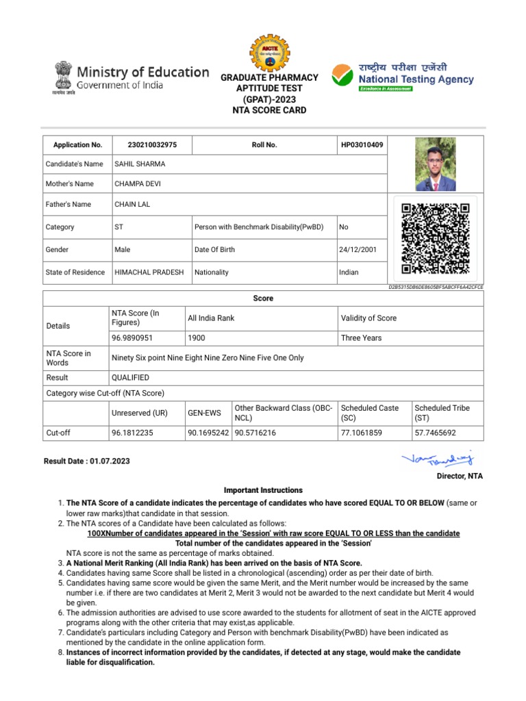 GPAT 2023 Scorecard and Results | PDF