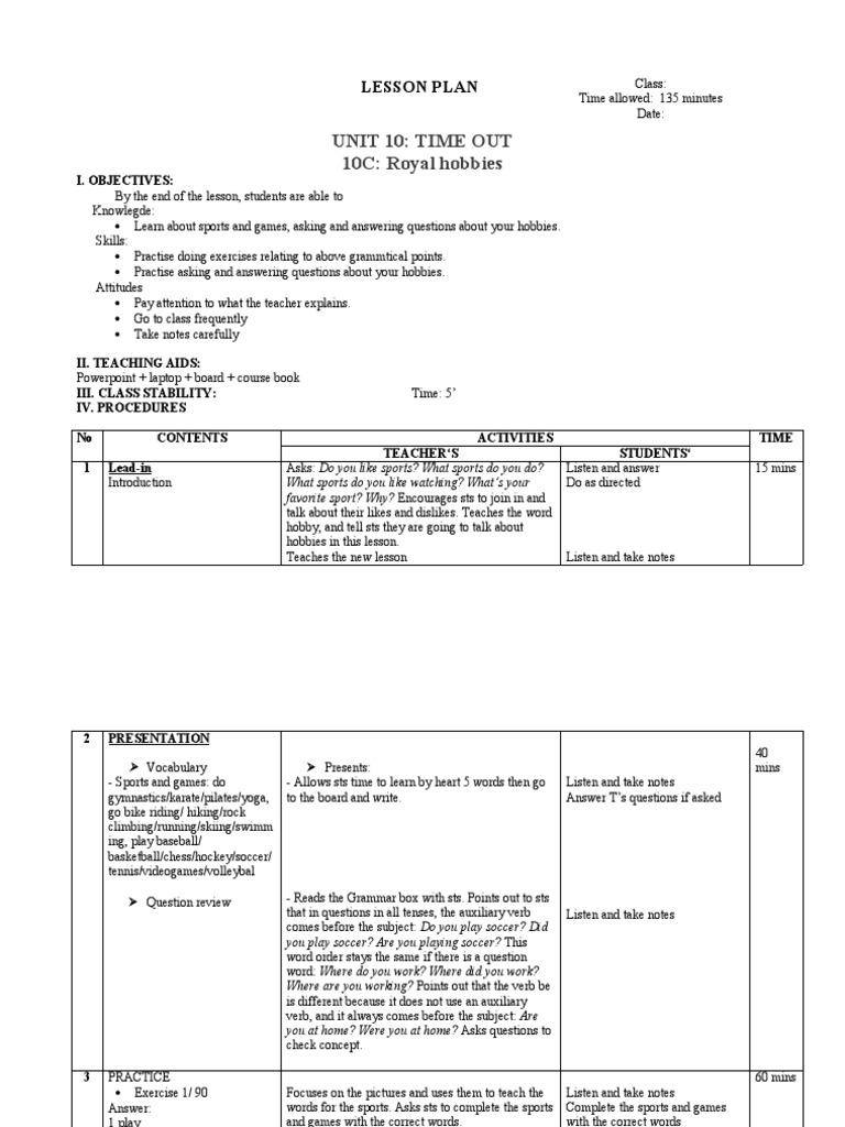 UNIT 10C Royal Hobbies | PDF
