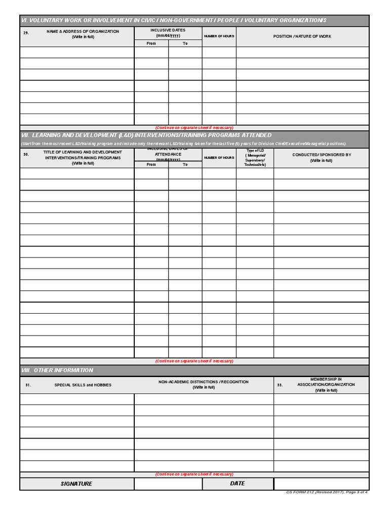 Vi. Voluntary Work or Involvement in Civic / Non-Government / People ...