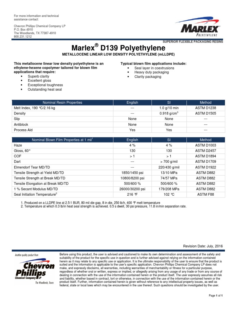 TDS Marlex D139 | PDF