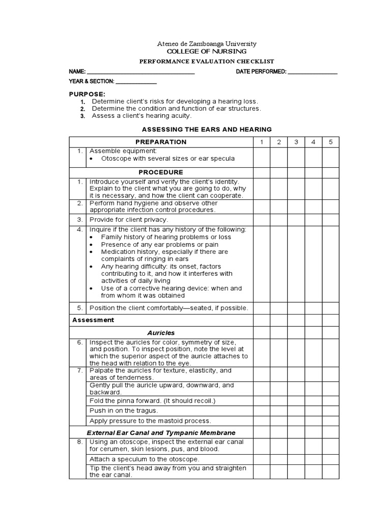 Ear and Hearing Assessment Checklist | PDF | Ear | Human Head And Neck