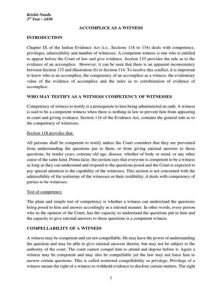 Accomplice As A Witness | PDF