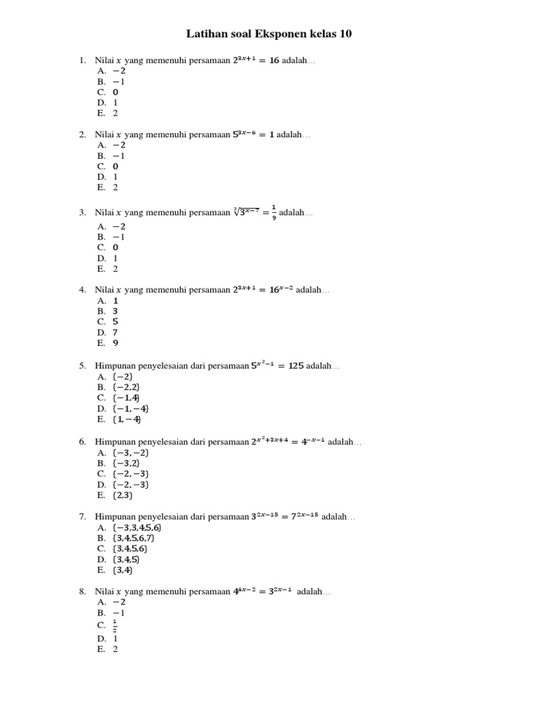 Latihan Soal Eksponen Kelas 10 | PDF