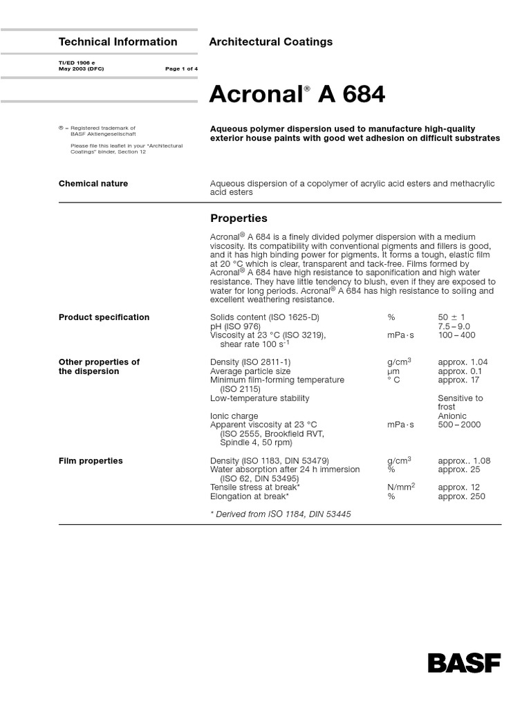 Acronal A 684 - TI | PDF