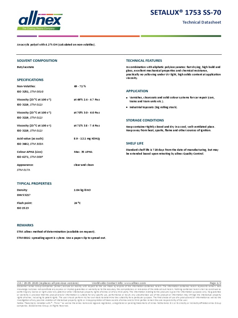 Setalux 1753 SS 70 - en - A4 | PDF | Trademark | Intellectual Property